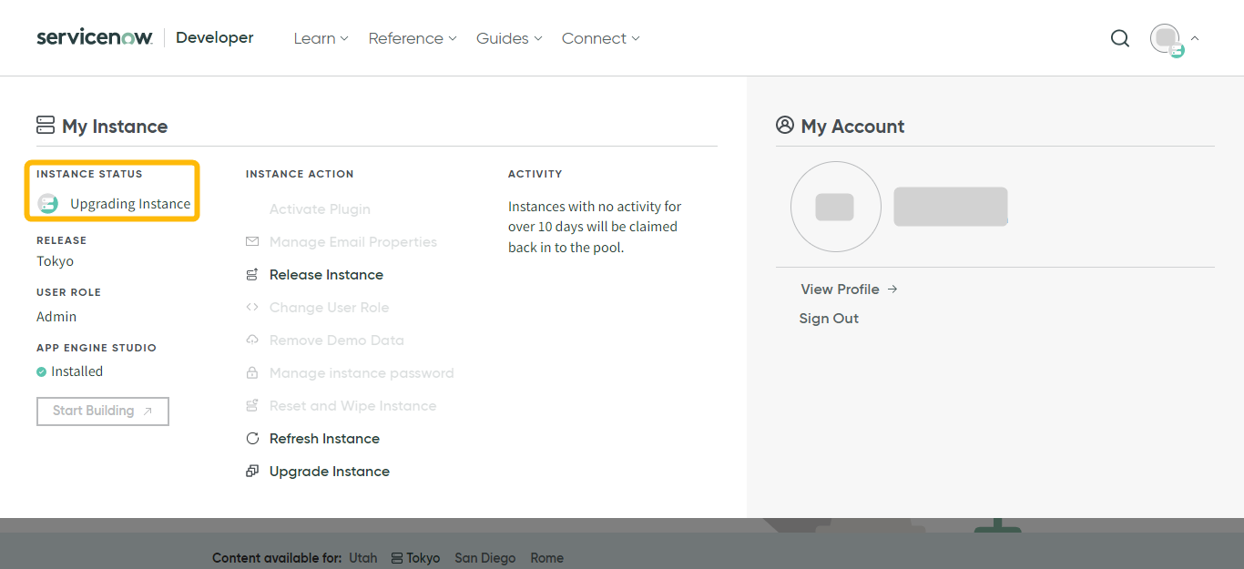 [ServiceNow]10分で掴む! Utah版の開発インスタンス(PDI)の作成 | NowLibrary